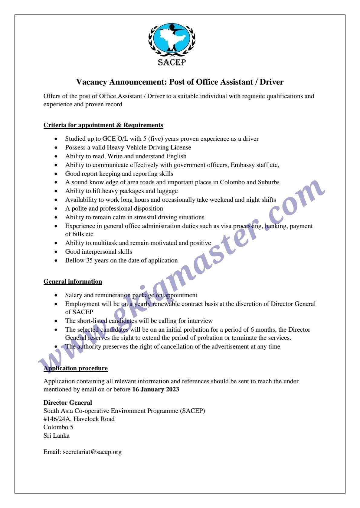 Post of Office Assistant, Driver - MASTER