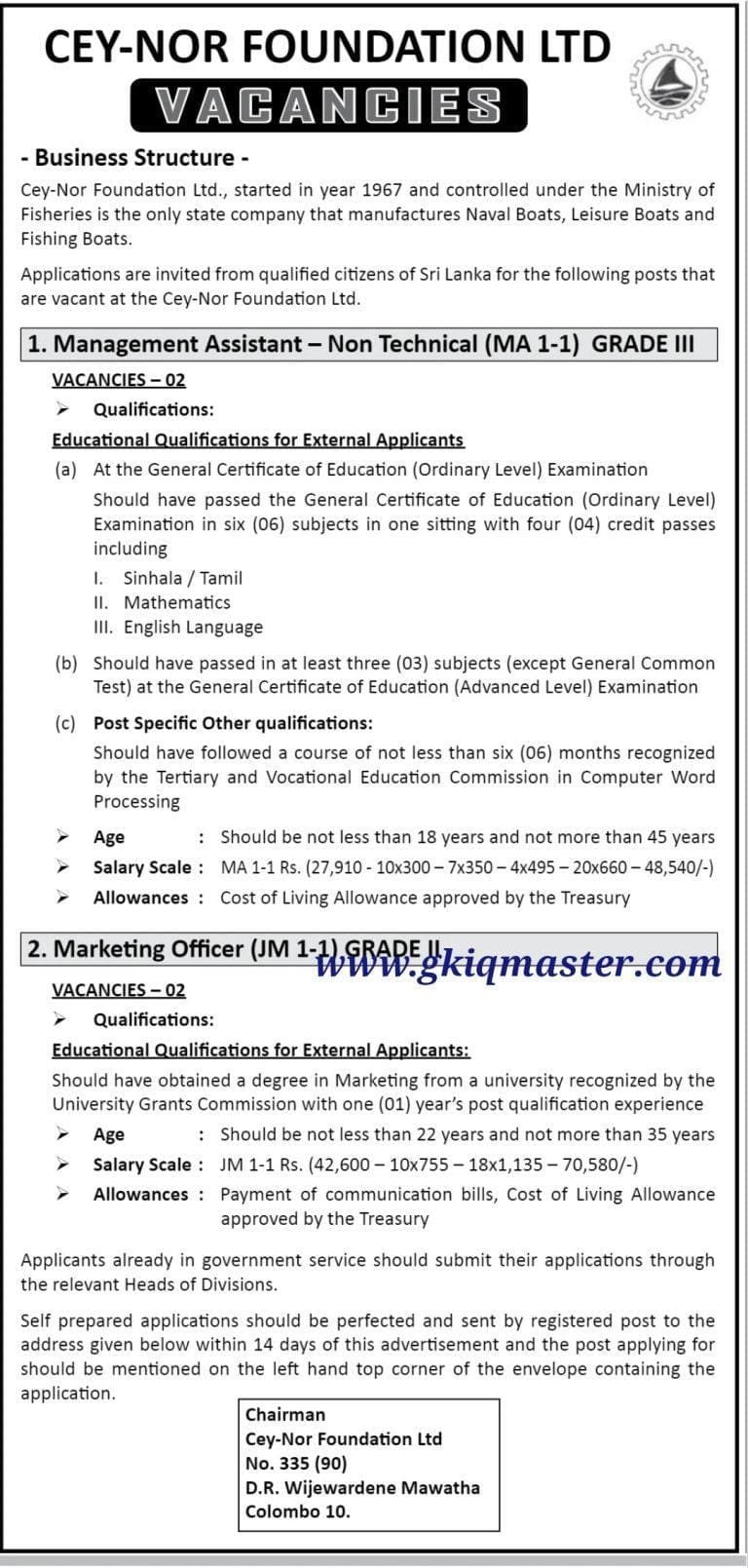 Management Assistant Vacancies - Details - MASTER