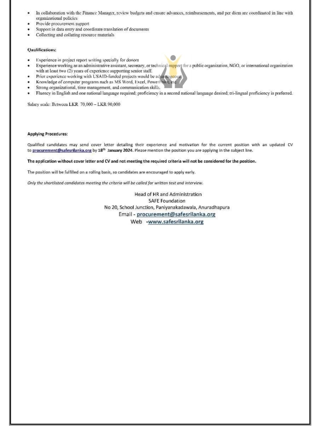 Program Support Officer Vacancies 2024 - Safe Foundation - MASTER ...