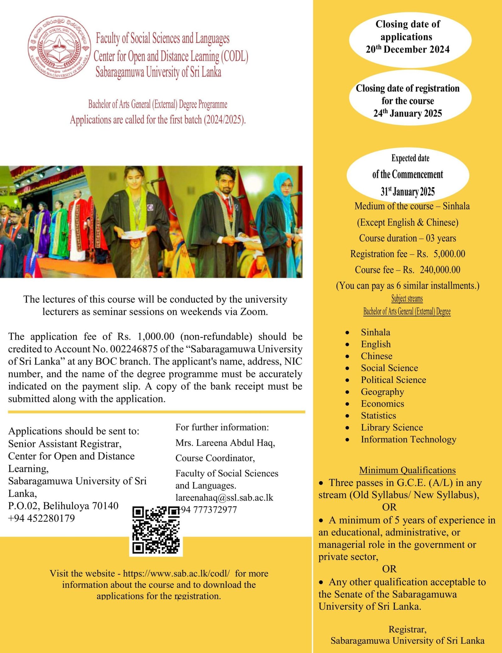 Bachelor of Arts (BA) External Degree Programme - Sabaragamuwa ...