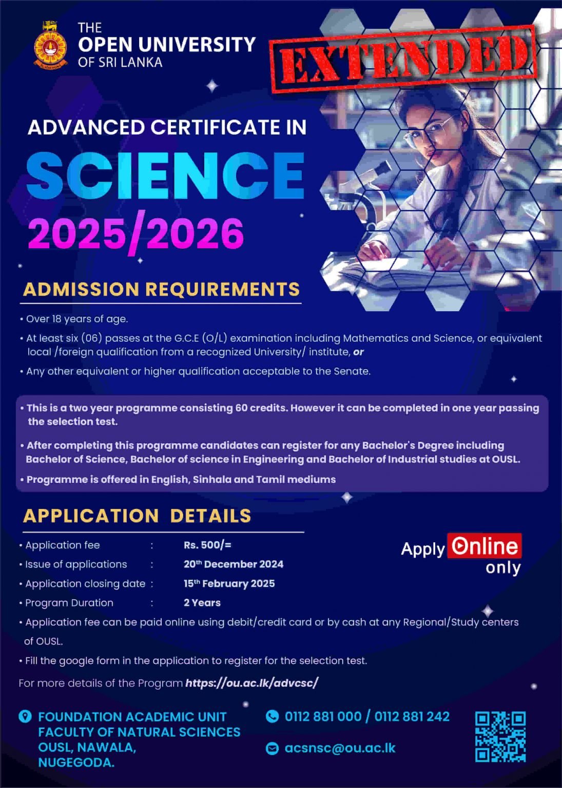 Advanced Certificate in Science (ACS) - Open University of Sri Lanka ...