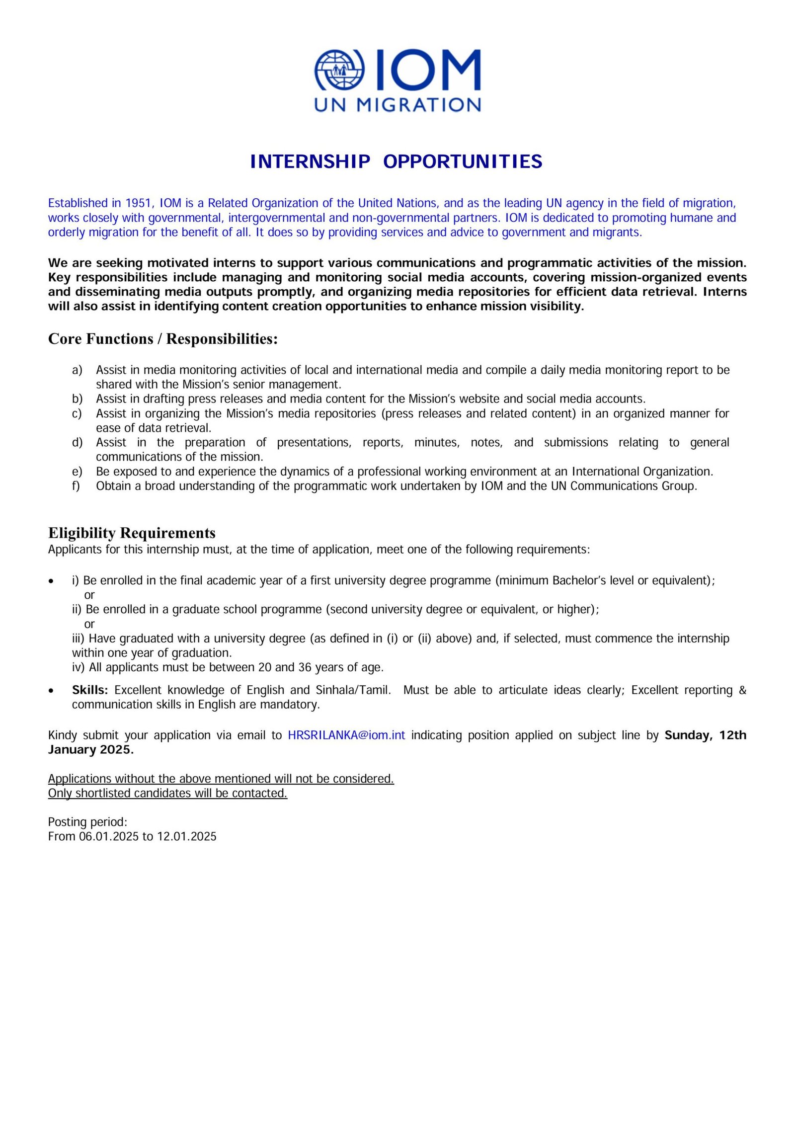 Internship Opportunities - International Organization for Migration ...