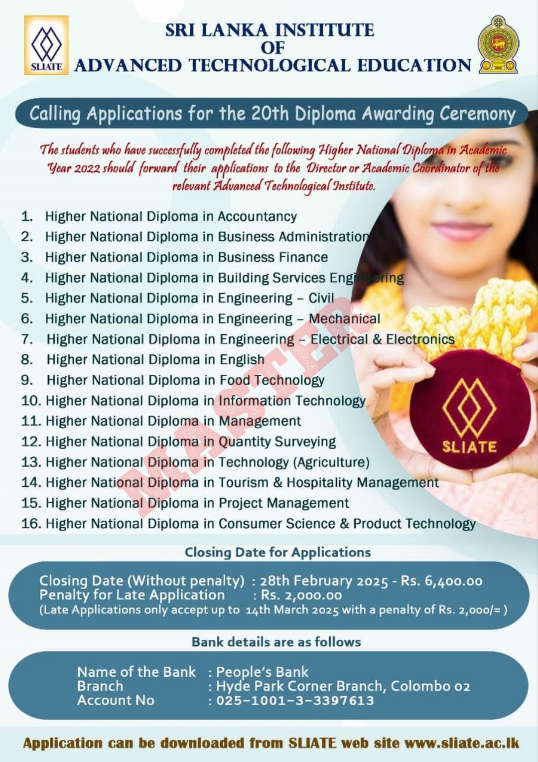 Application for the 20th Diploma Awarding Ceremony - SLIATE - MASTER